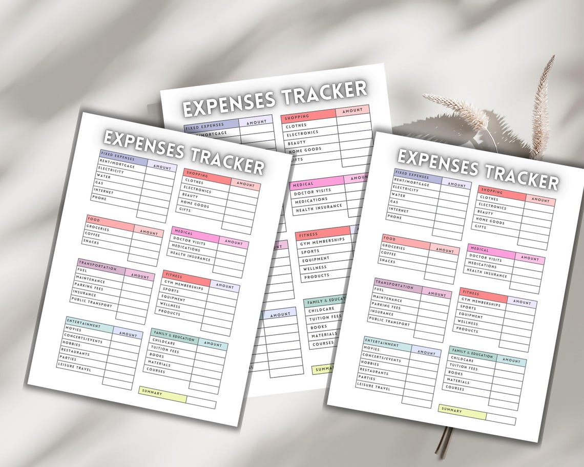 Expenses Tracker Printable – Customizable Expense Log, Personal Finance ...