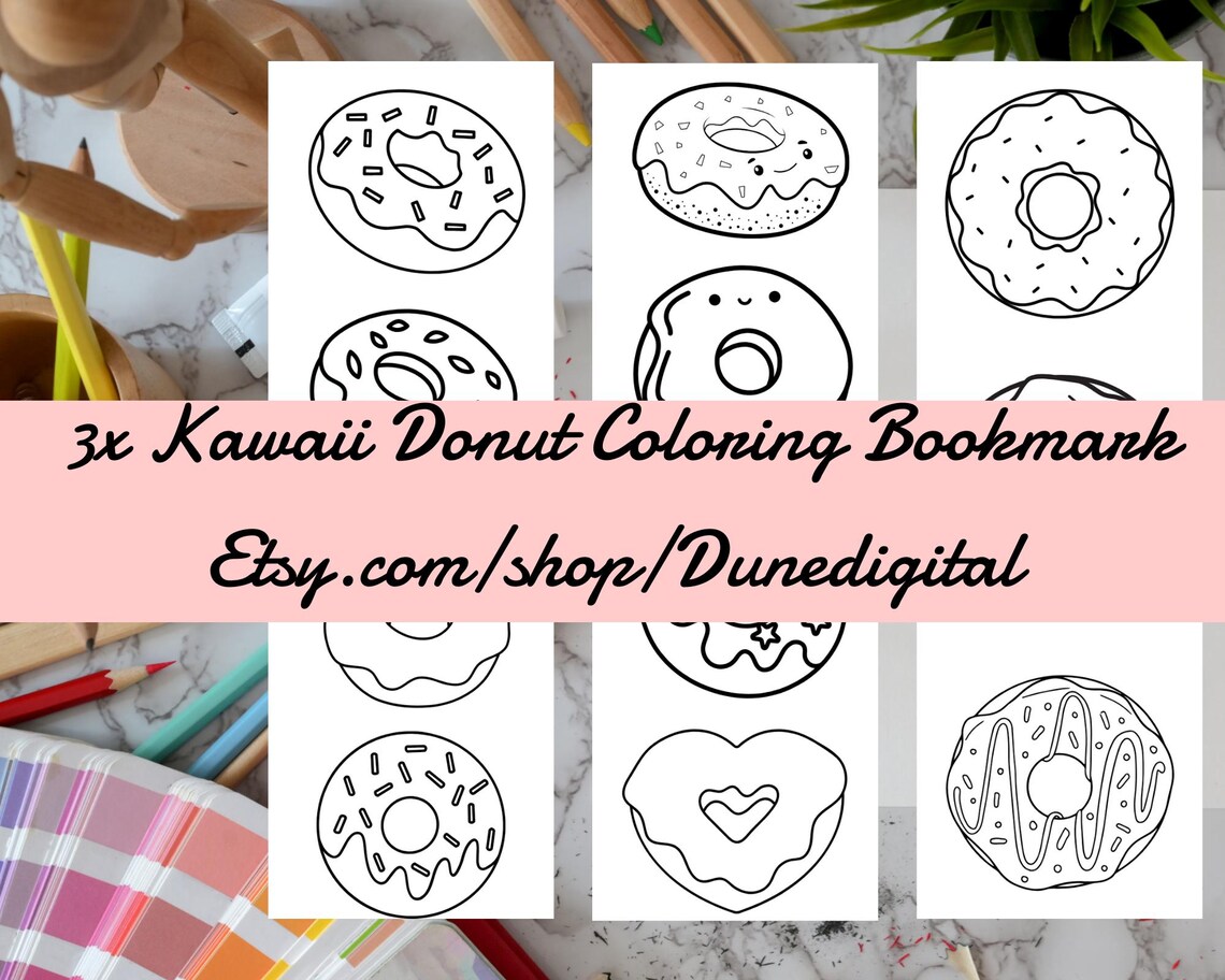 Kawaii Donut Coloring Bookmark – Digital Download, Printable Coloring ...