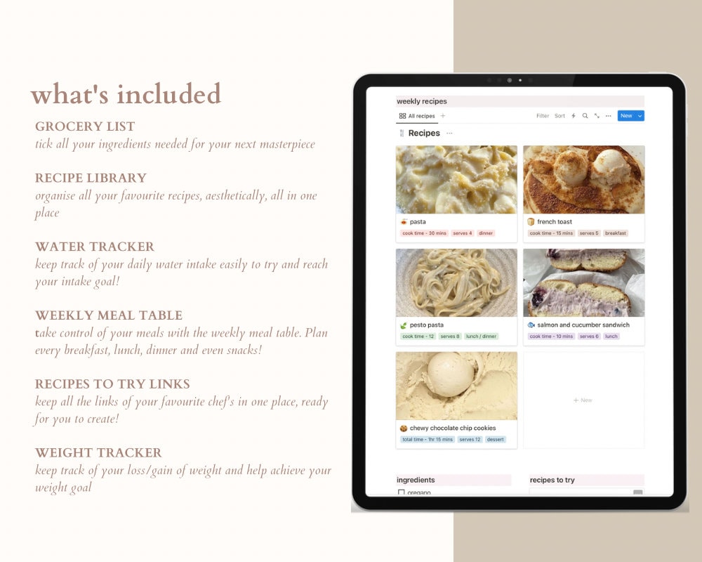 Aesthetic Clean Girl Notion Meal Planner Template, Clean Girl Recipe ...