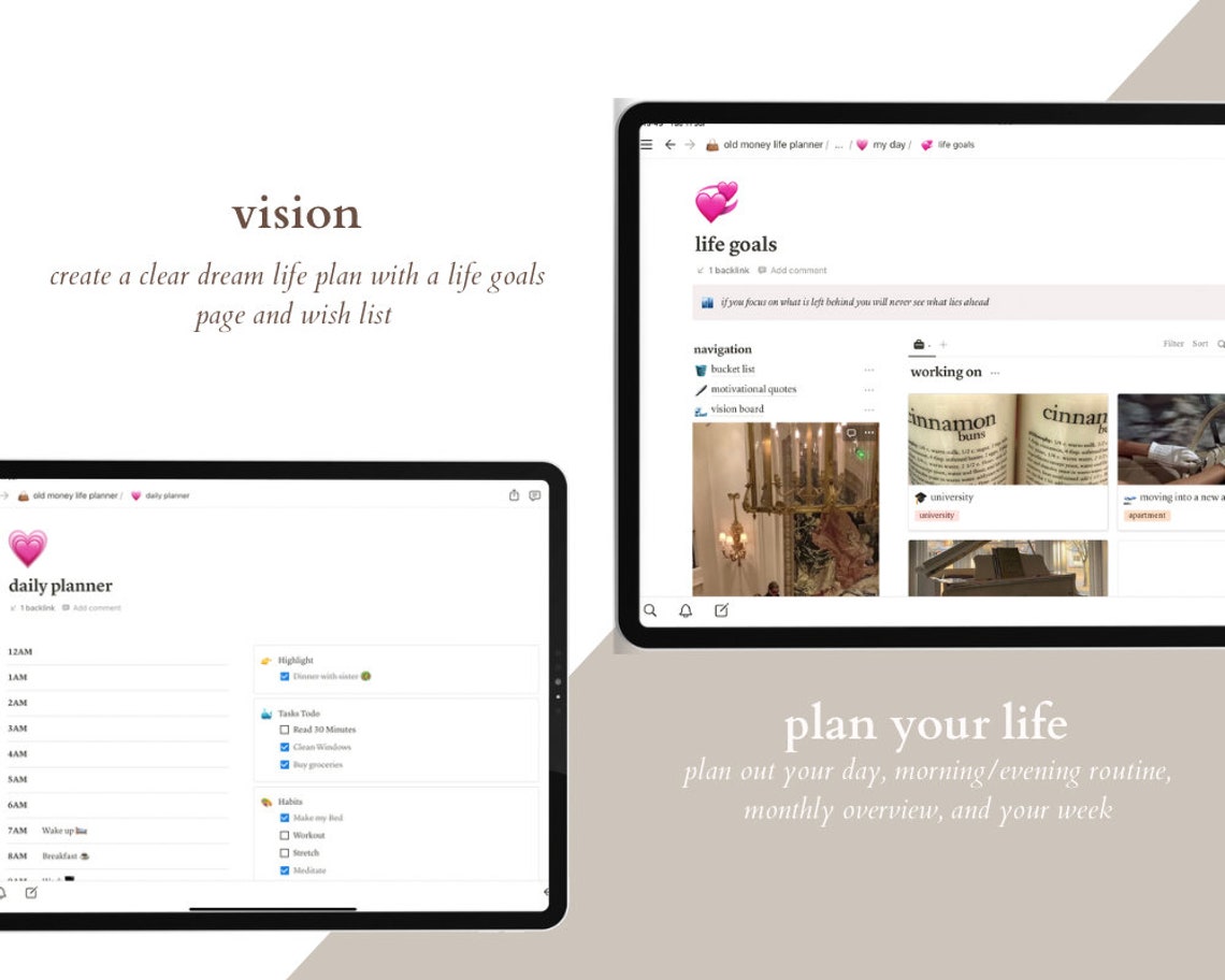 Old Money Aesthetic Notion Life Planner, Light Academia Notion ...