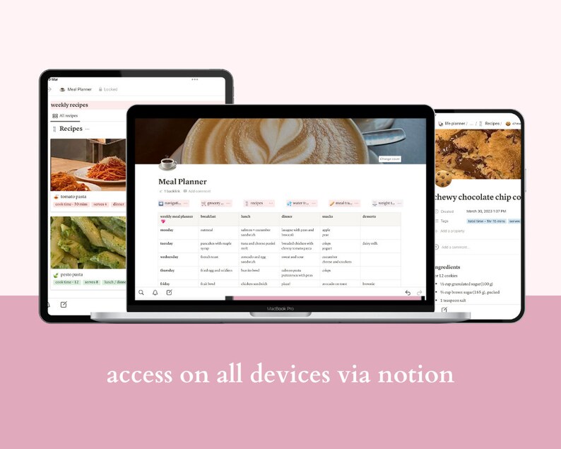 Notion Ultimate Aesthetic Meal Planner Template That Girl Digital Recipe Book Weight Tracker ...