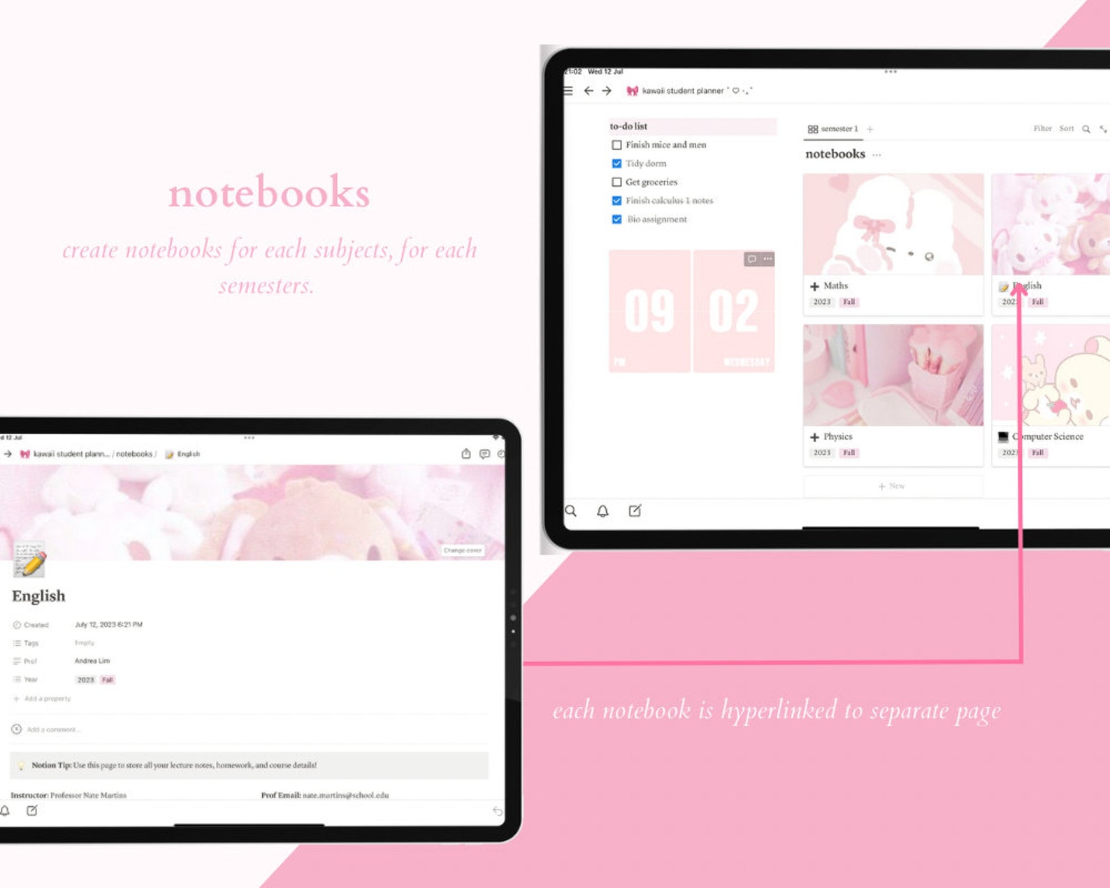 Kawaii Student Notion Planner Template, Cute School Planner Notion ...