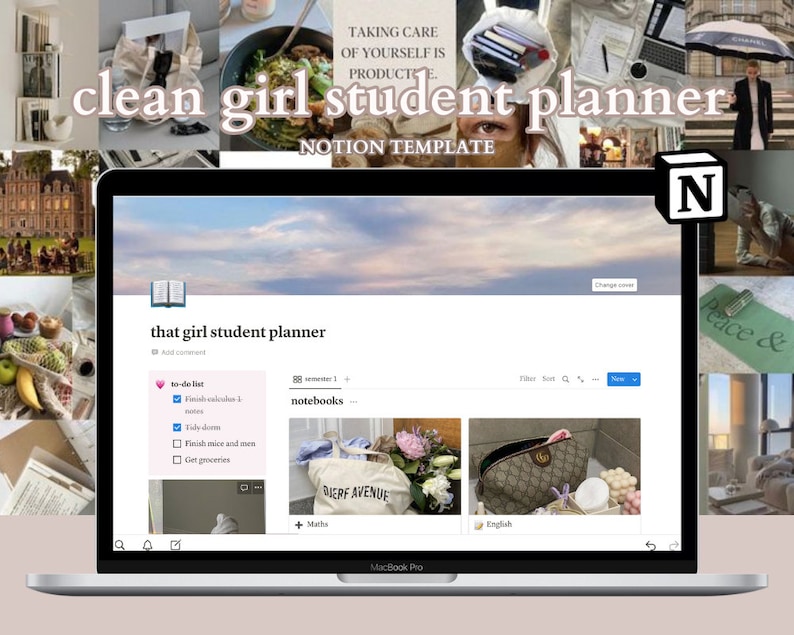 Aesthetic Student Notion Planner Template, That Girl Themed Notion ...