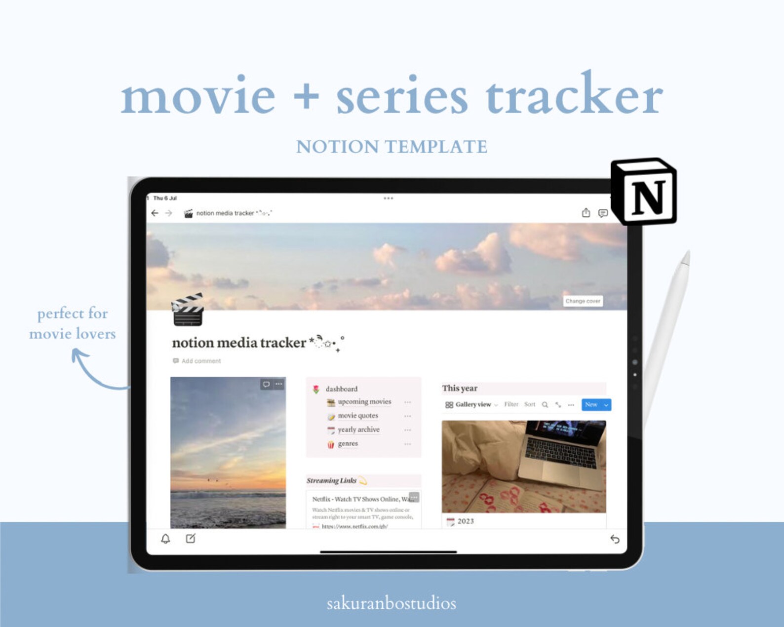 Aesthetic Notion Movie and Series Tracker, Notion Media Template, Movie ...