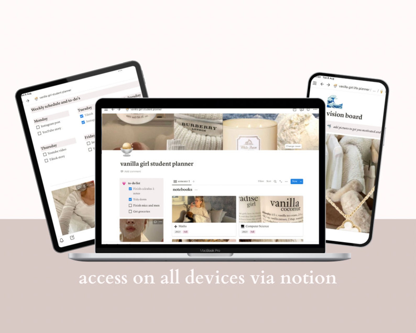 Vanilla Girl Aesthetic Student Notion Planner, Vanilla Girl Notion ...