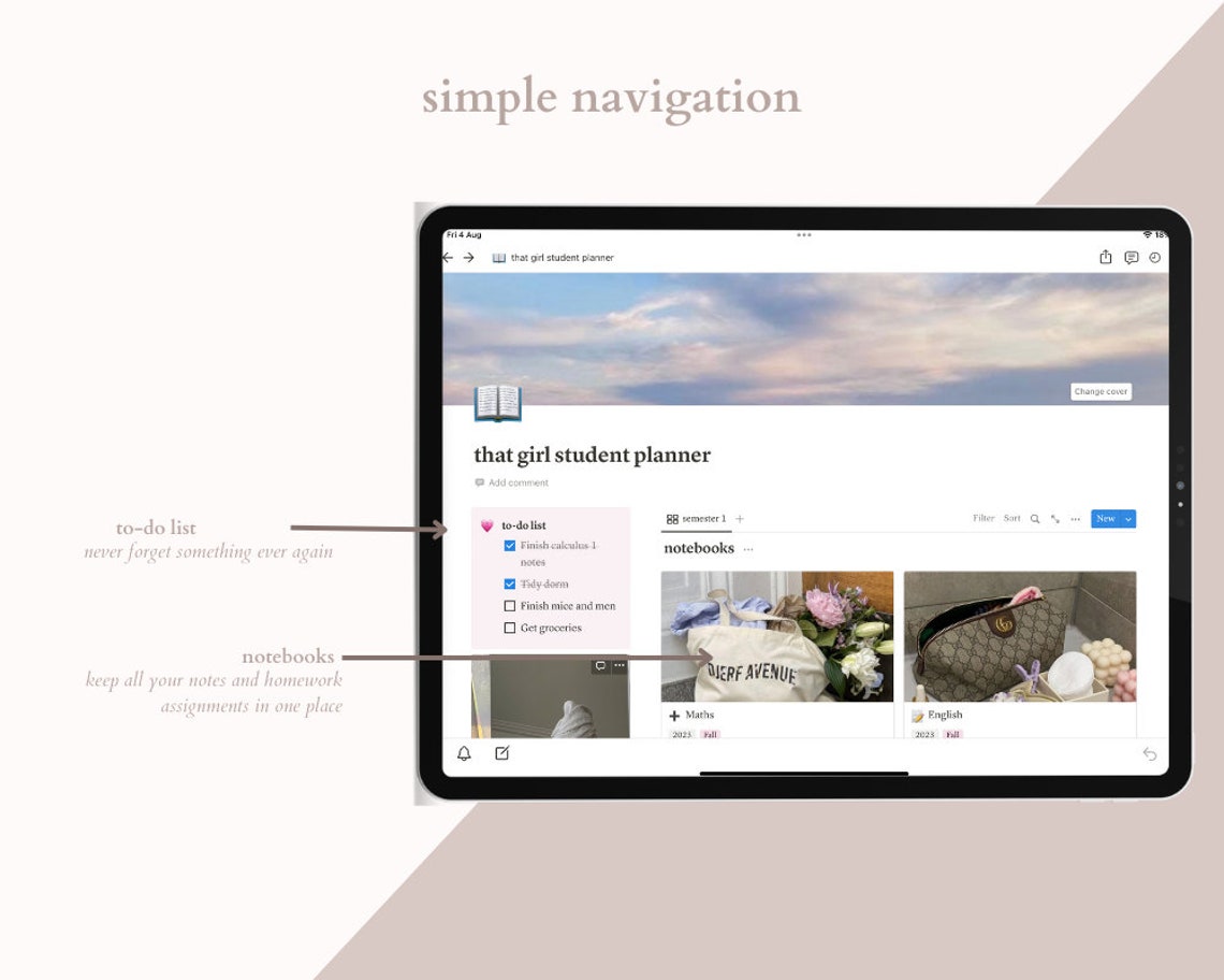 Aesthetic Student Notion Planner Template, That Girl Themed Notion ...