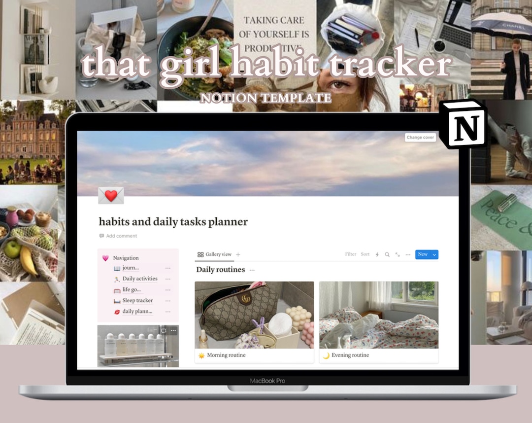 Aesthetic That Girl Habit & Daily Task Notion Template, Notion Habit ...