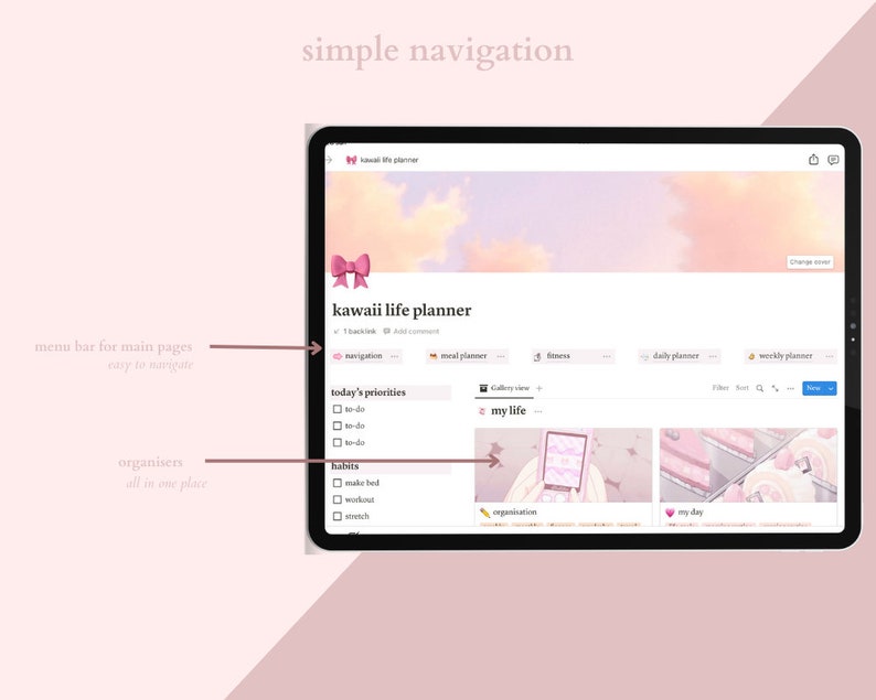 Pink Kawaii Notion Life Planner, Aesthetic Anime Notion Planner, Kawaii ...