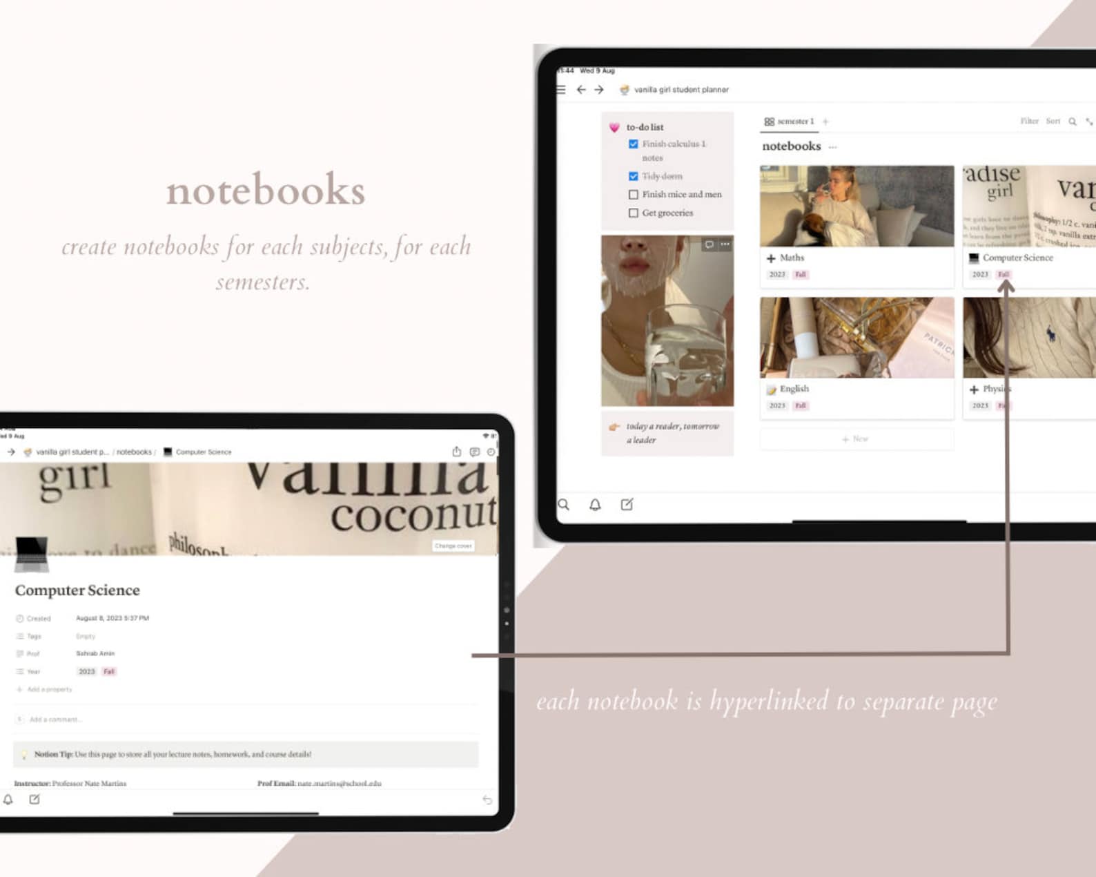 Vanilla Girl Aesthetic Student Notion Planner, Vanilla Girl Notion ...