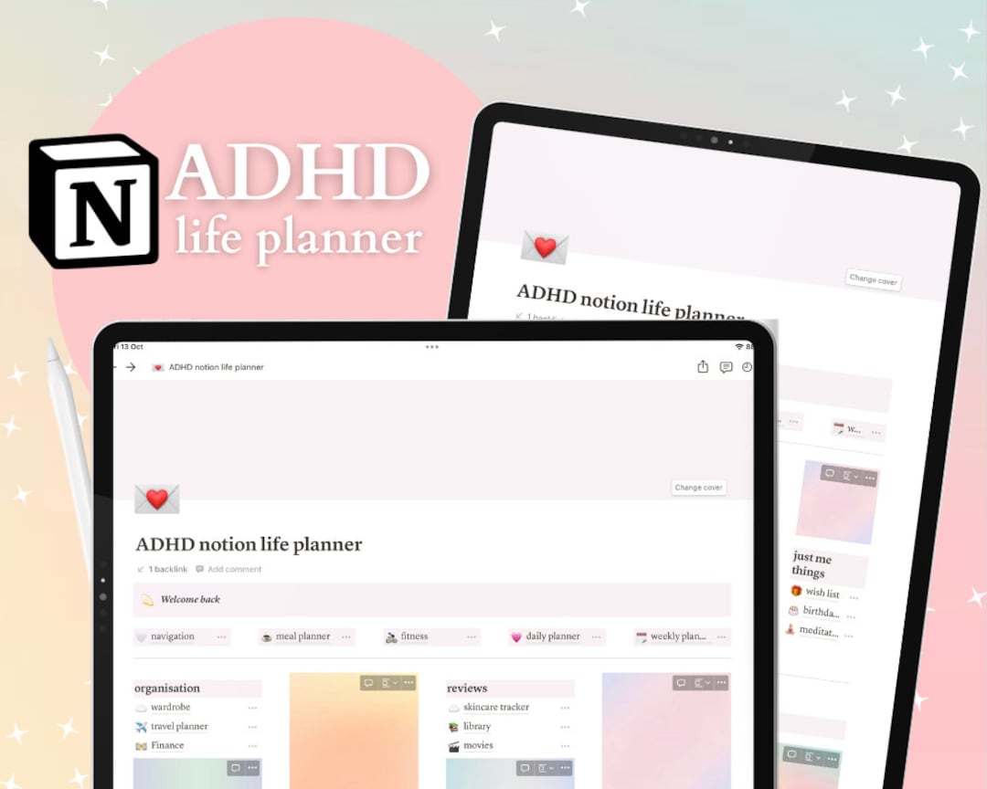 ADHD Notion Template Life Planner, Aesthetic ADHD Notion Organiser ...