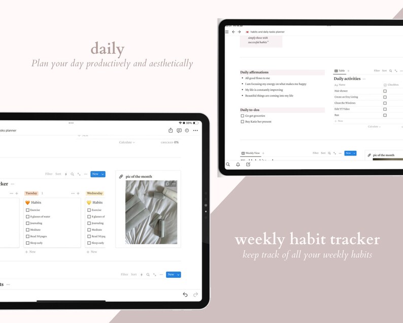 Aesthetic That Girl Habit & Daily Task Notion Template, Notion Habit ...