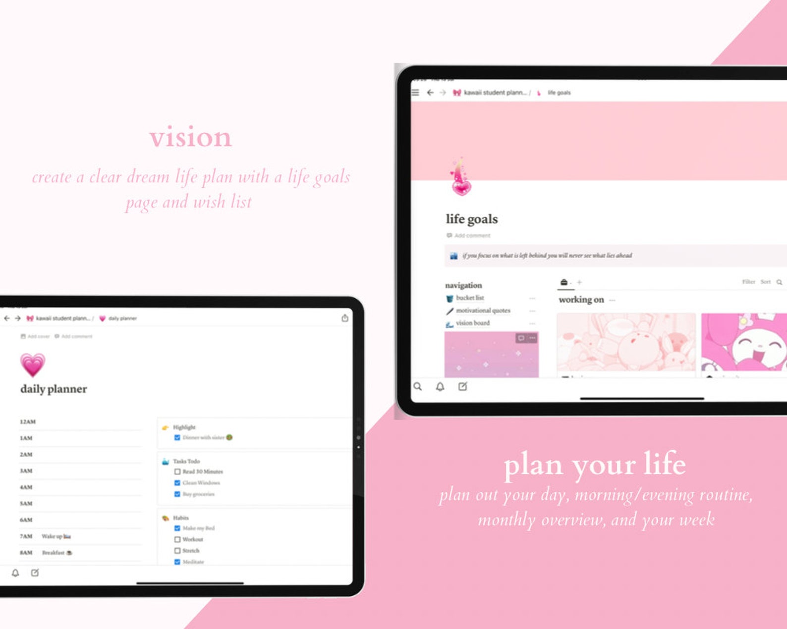 Kawaii Student Notion Planner Template, Cute School Planner Notion ...