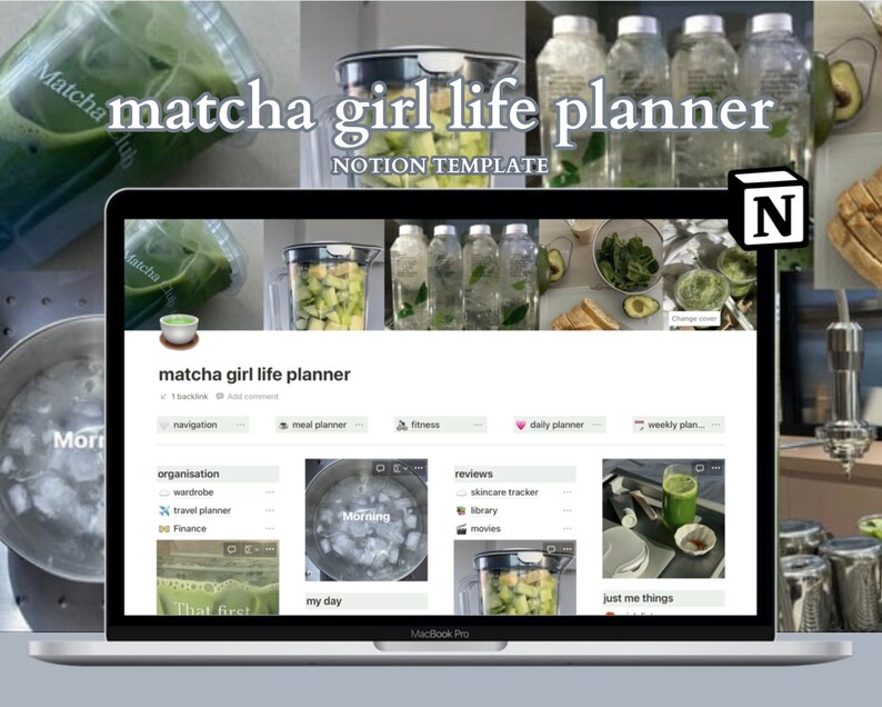 Matcha Girl Aesthetic Notion Life Planner, Green Aesthetic Notion ...