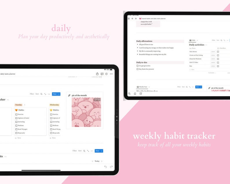 Aesthetic Kawaii Habit & Daily Task Notion Template, Notion Habit ...