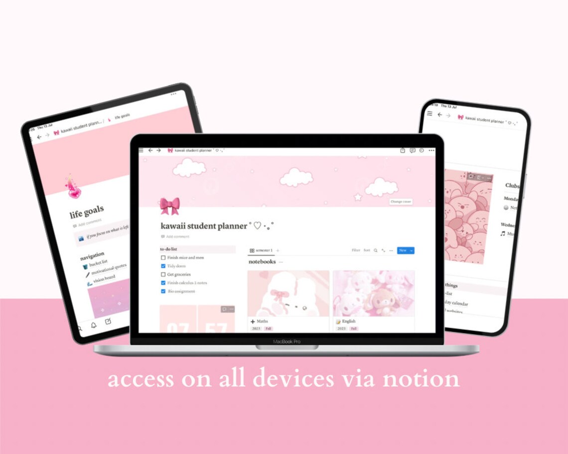 Kawaii Student Notion Planner Template, Cute School Planner Notion ...