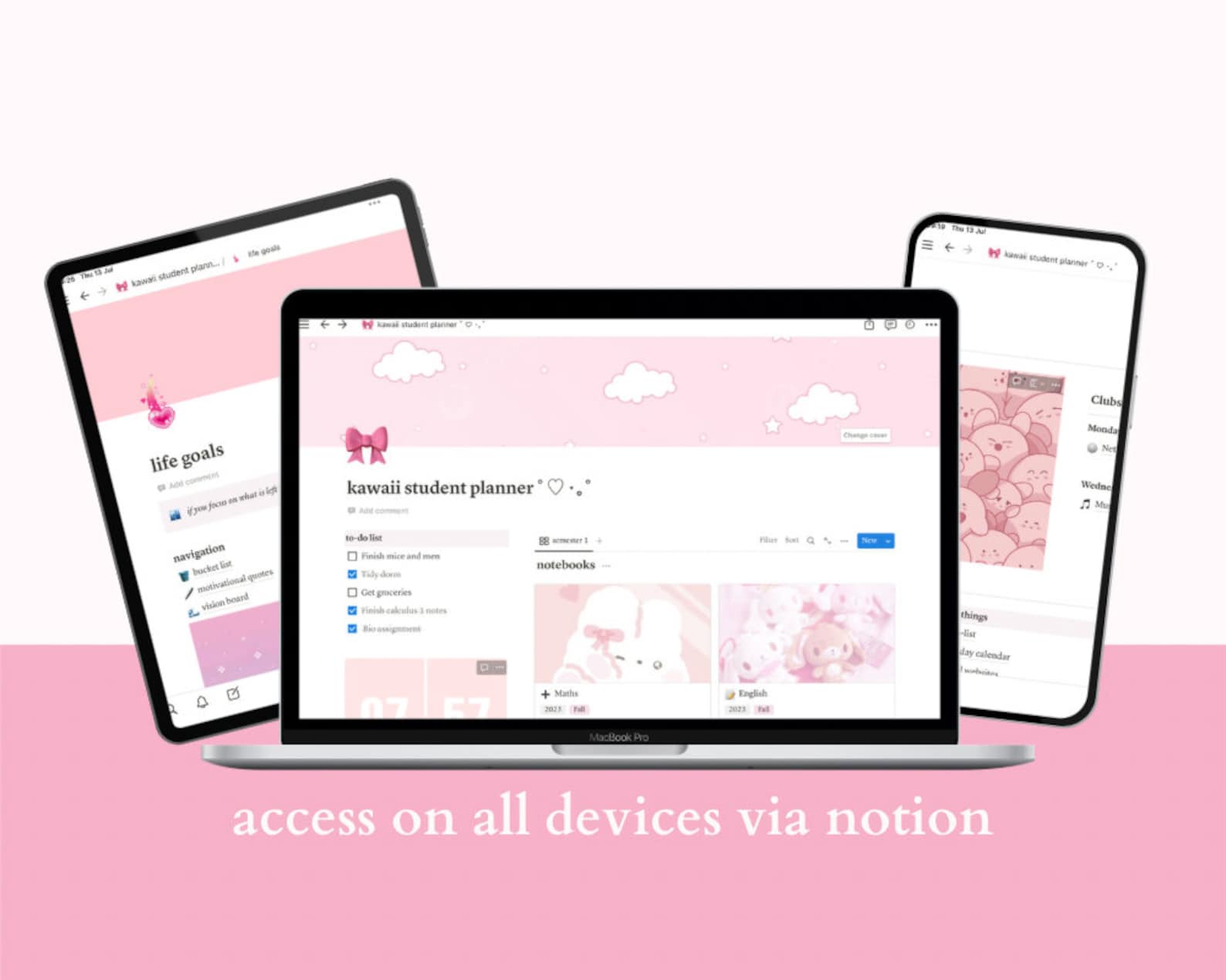 Kawaii Student Notion Planner Template, Cute School Planner Notion ...