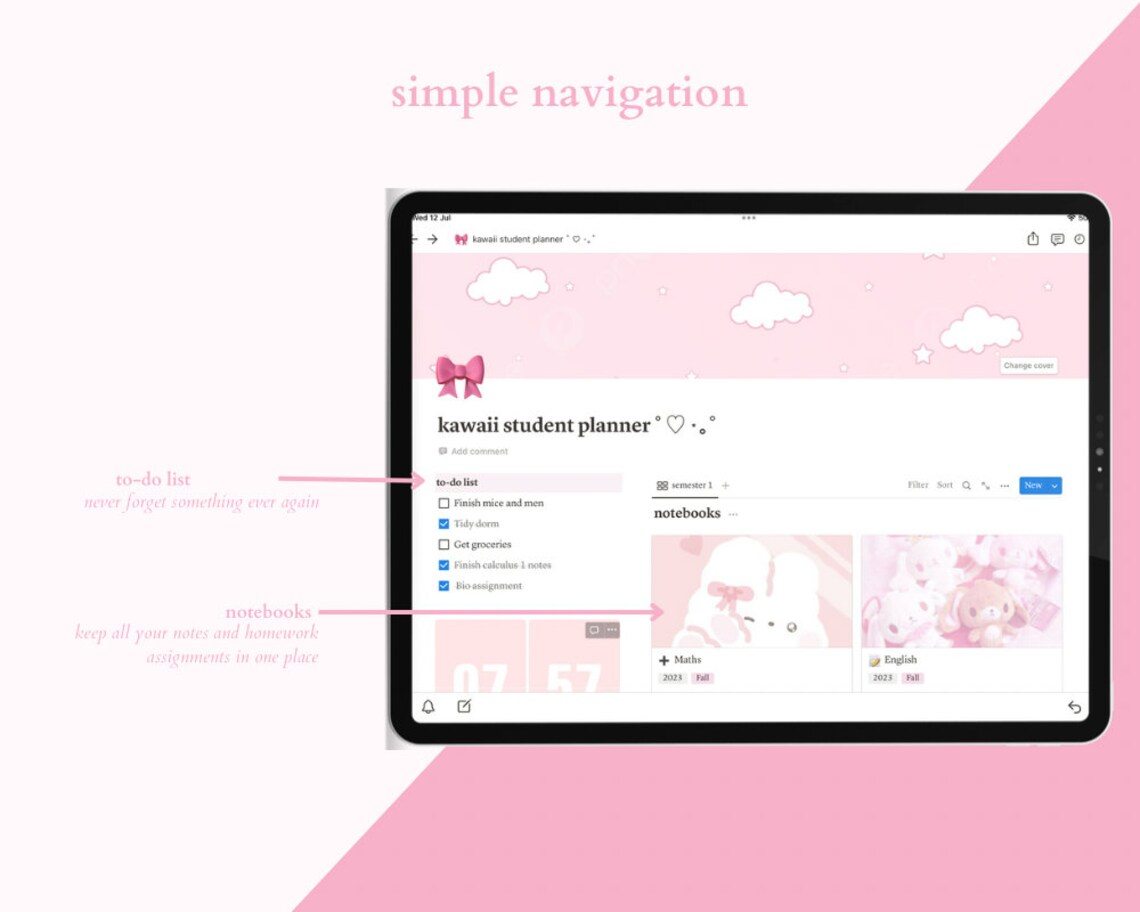 Kawaii Student Notion Planner Template, Cute School Planner Notion ...