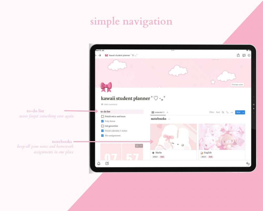 Kawaii Student Notion Planner Template, Cute School Planner Notion ...