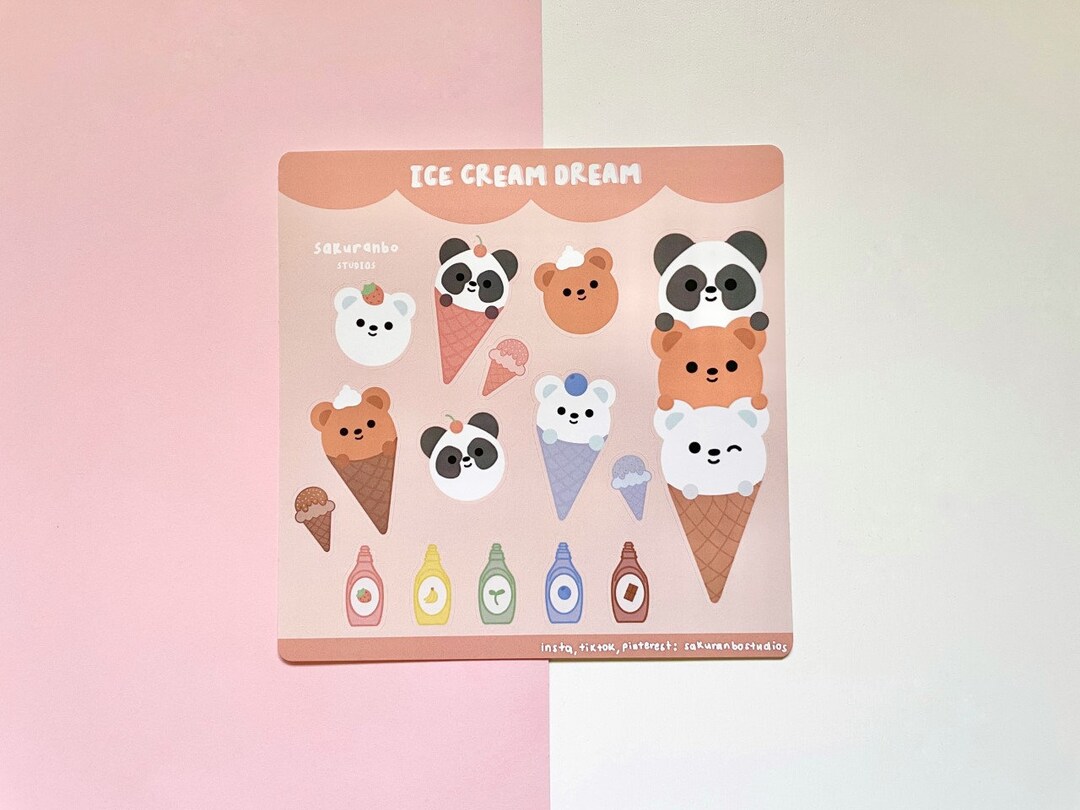 Kawaii Ice Cream Dream Sticker Sheet Cute Journal Supplies Bear ...