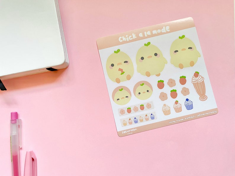 Kawaii Baby Chick Sticker Sheet | Cute Sticker Sheet | Animal Scrapbook ...