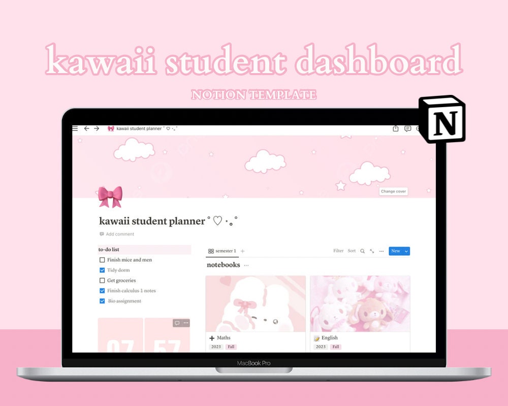 Kawaii Student Notion Planner Template, Cute School Planner Notion ...