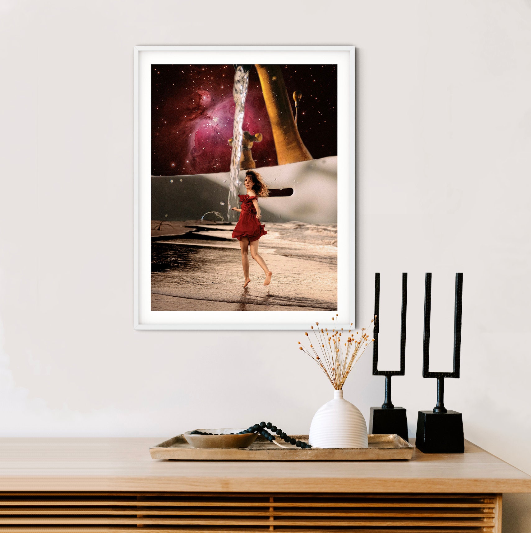 Celestial Art Print, Night Art Print, Cosmic Art Print, Red Wall Art ...
