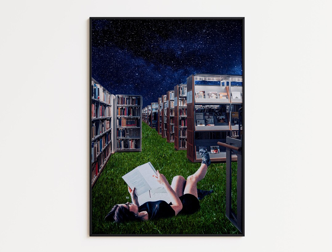 Book Art Print, Reading Art Print, Cosmic Collage, Library Wall Decor ...