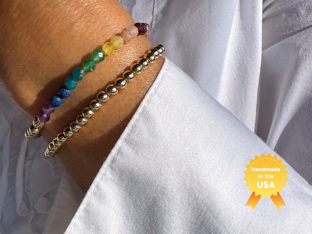 7 Chakra Bracelet SET With 14k Gold FILLED Beads, Dainty Stacking ...