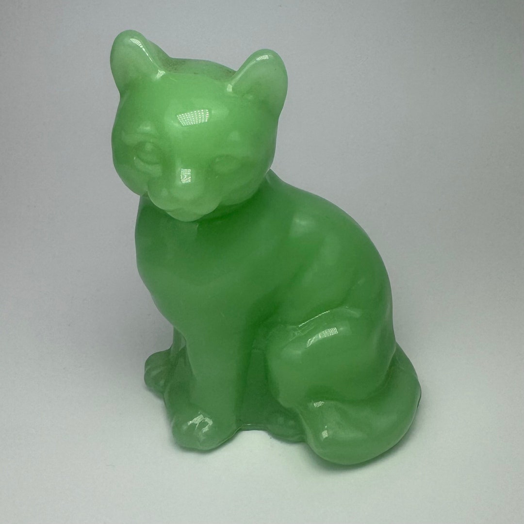 Vintage Fenton Art Glass Jadeite Cat Figurine. - Etsy