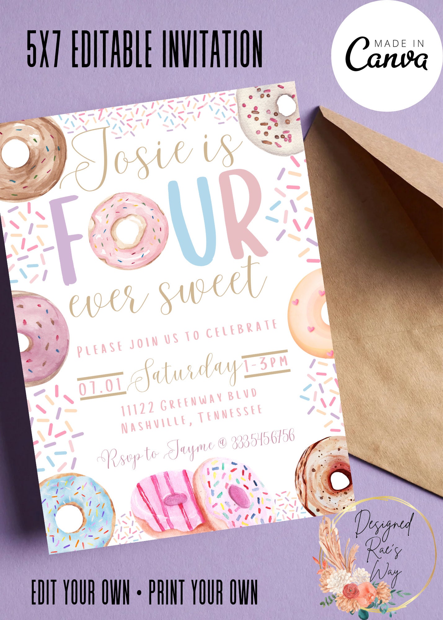 Four Ever Sweet Editable Birthday Invitationfour Ever Sweet Birthday ...