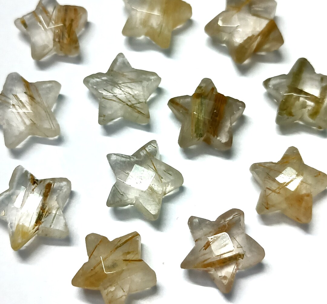 Golden Rutile Star Shape, Faceted Star Shape, Matched Pair Bead, 10 Pcs ...