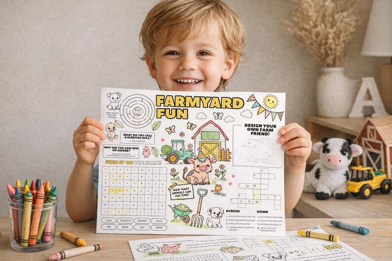 Farm Activity Placemat Printable – Kids Farmyard Games & Coloring - Etsy