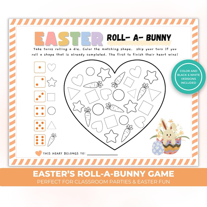 Easter Roll A Bunny Coloring Game Printable | Easter Dice Game for Kids ...