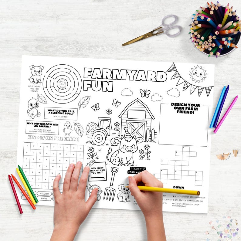 Farm Activity Placemat Printable – Kids Farmyard Games & Coloring - Etsy