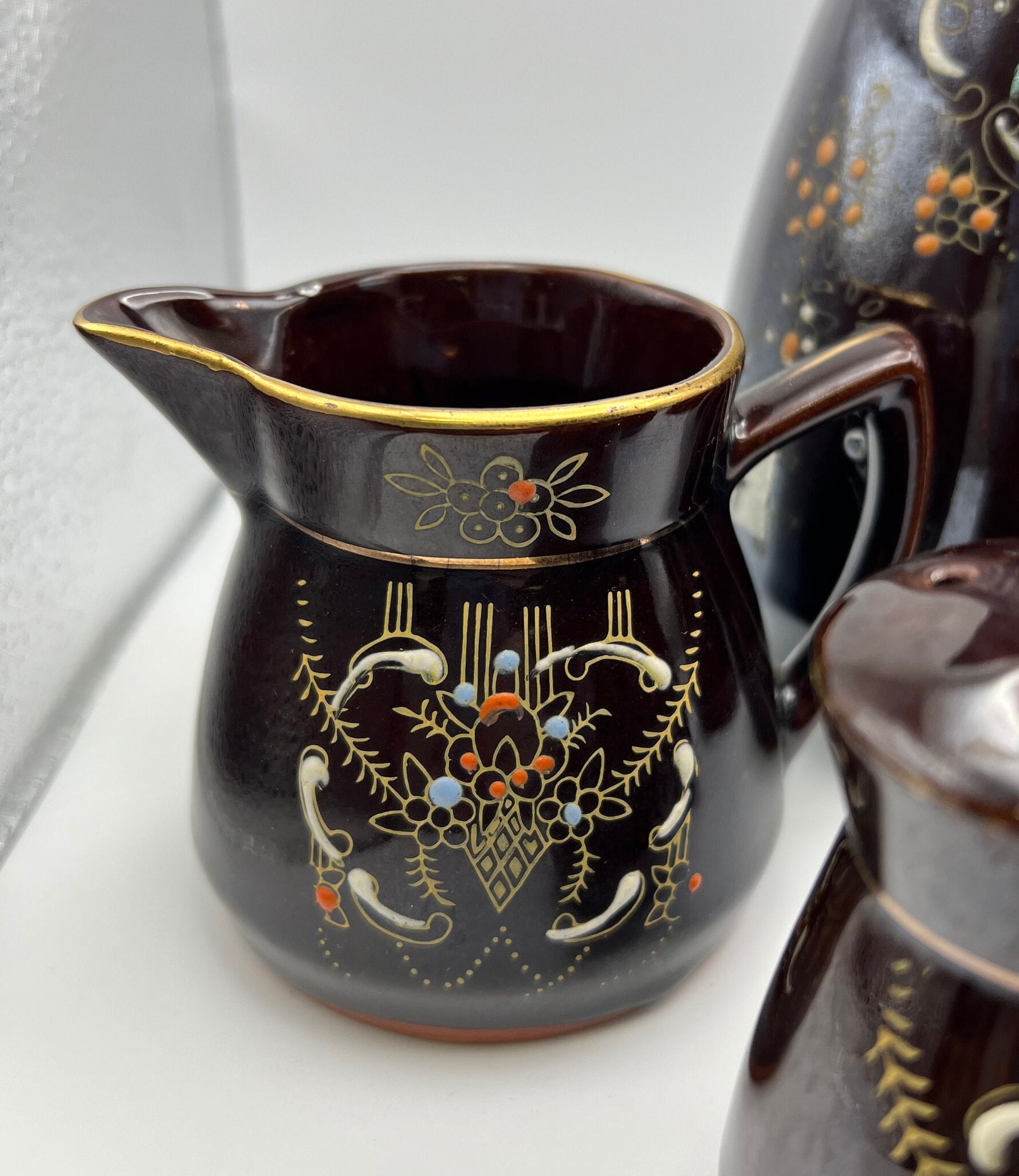 Japanese Moriage Style Redware Serve Set 8 Pieces - Etsy