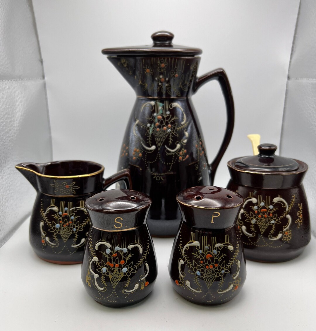 Japanese Moriage Style Redware Serve Set 8 Pieces - Etsy