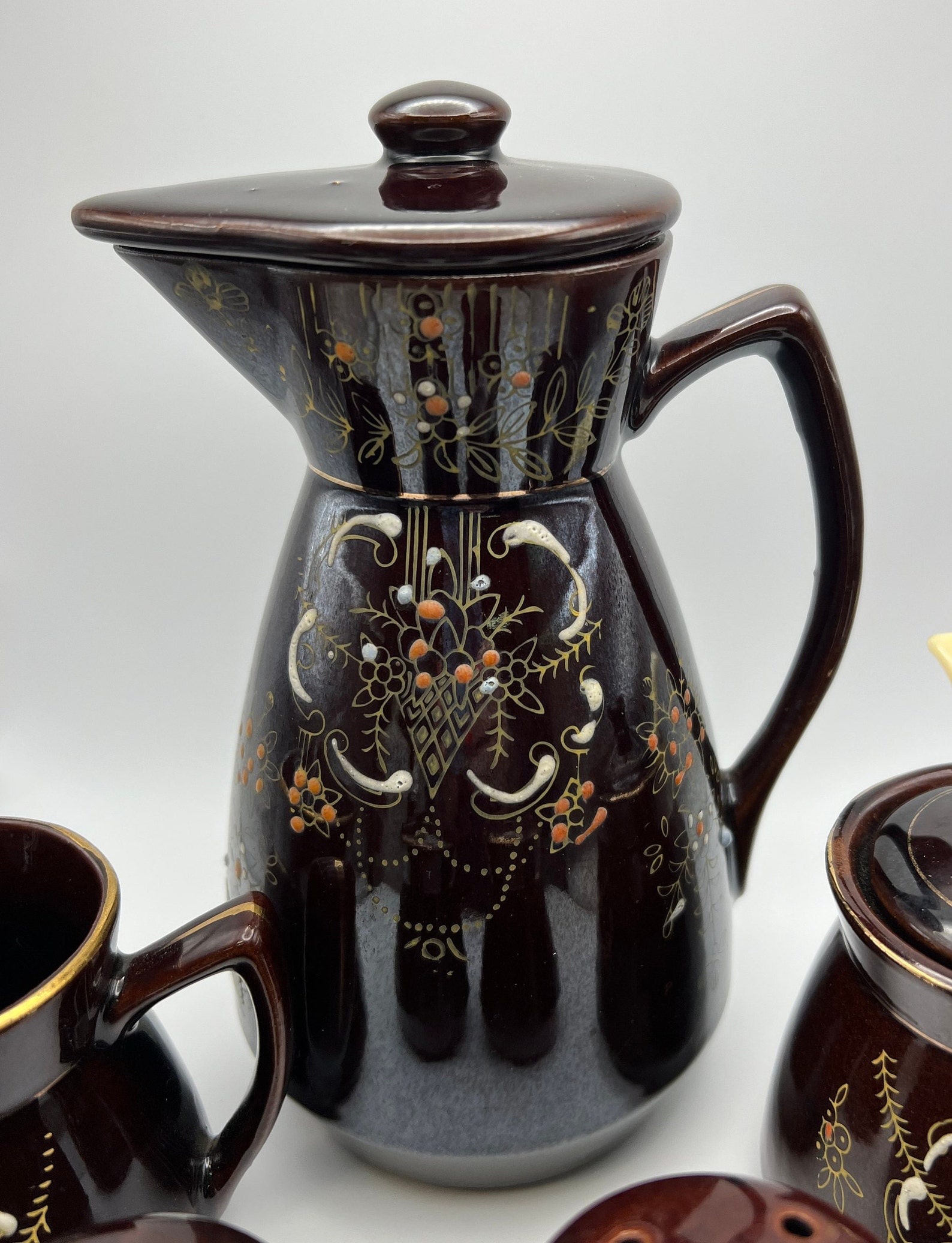 Japanese Moriage Style Redware Serve Set 8 Pieces - Etsy