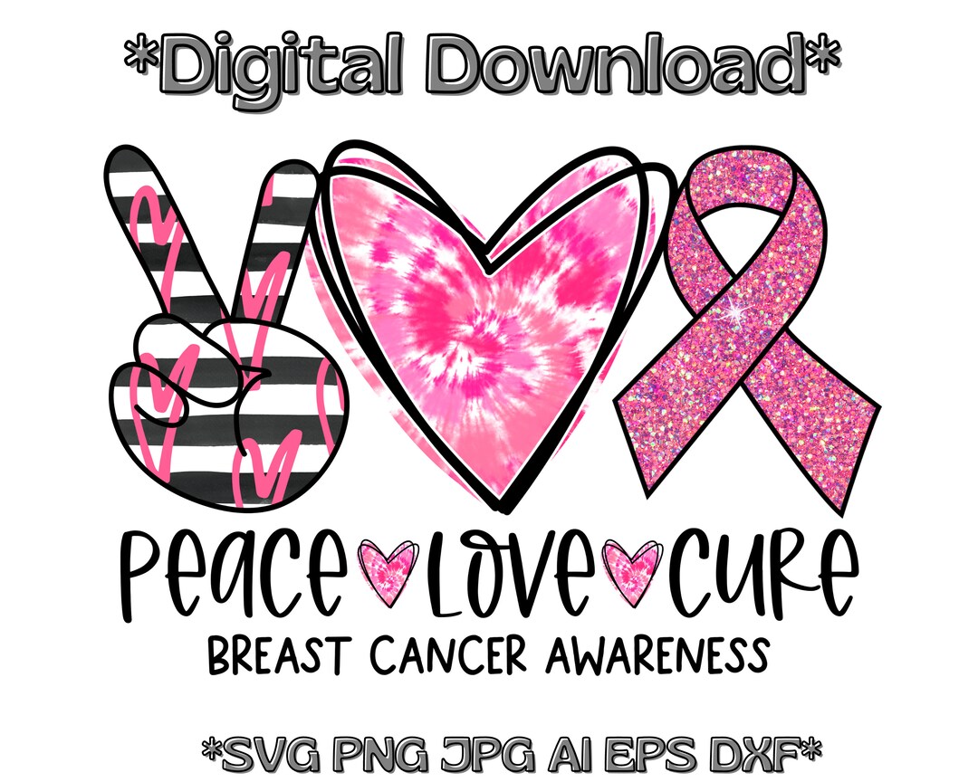 Breast Cancer Svg- Peace Svg- Love Svg- Cure Svg- Heart Svg- Pink ...