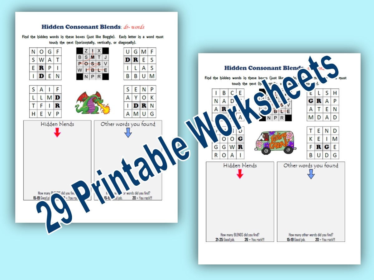 Word Puzzles - Hidden Consonant Blends, Boggle, Word Search, Instant ...
