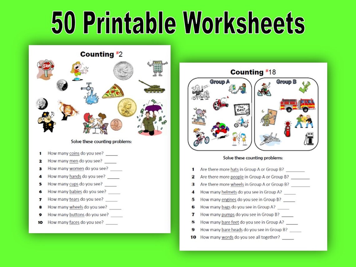Counting Weird Things 50 Printable Worksheets Instant - Etsy