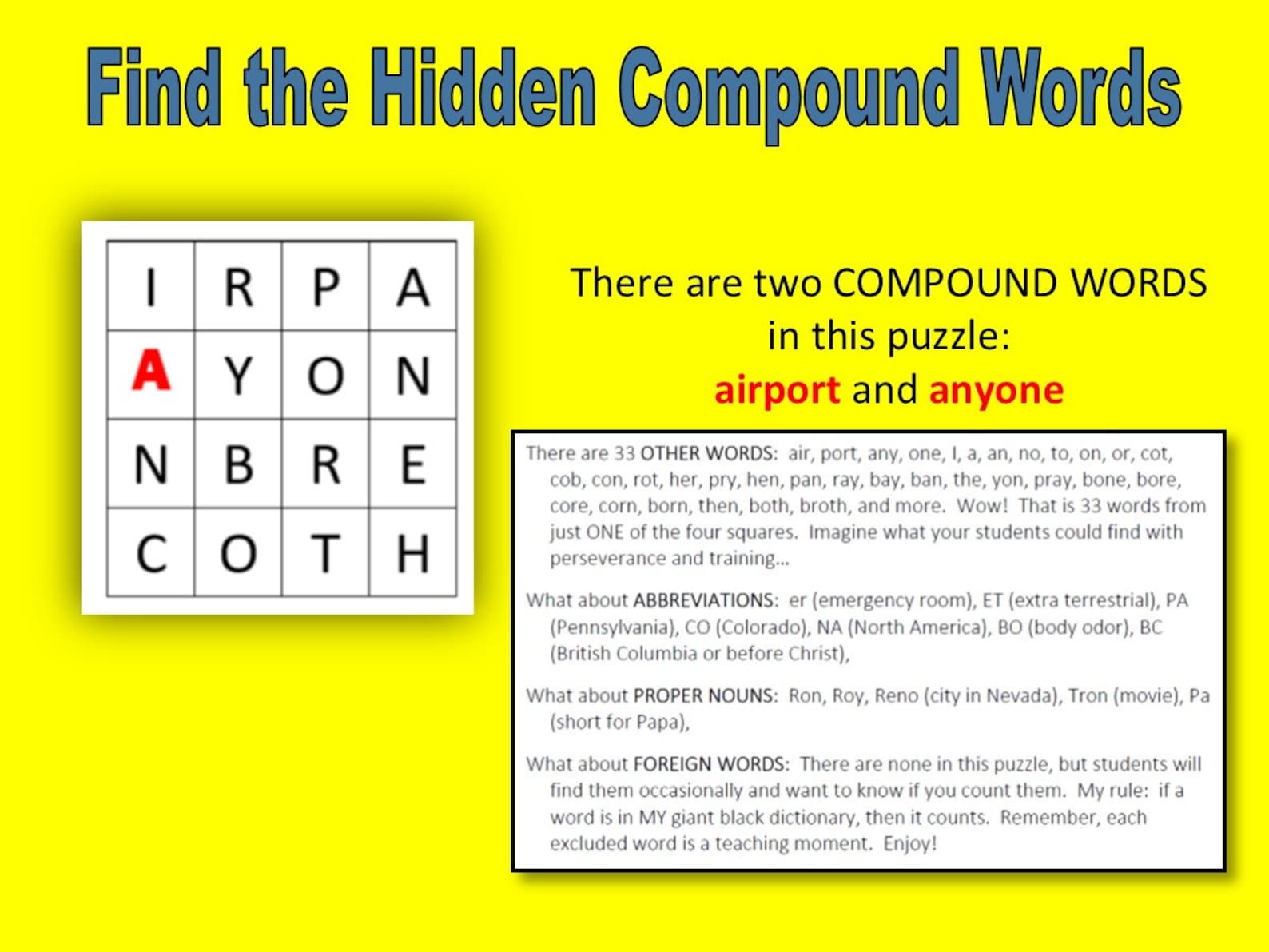 Word Puzzles - Hidden Compound Words, Boggle, Word Search, Instant ...