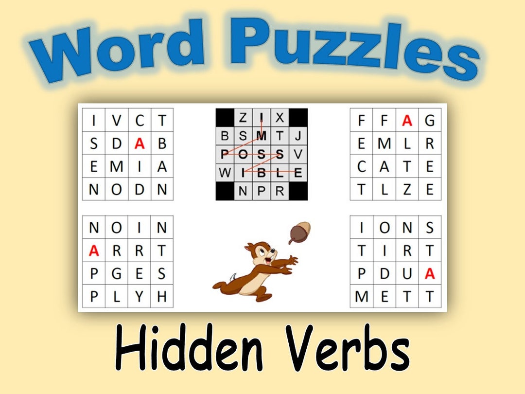 Word Puzzles - Hidden Verbs, Boggle, Word Search, Instant Digital ...