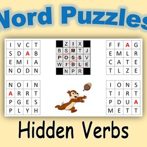 Word Puzzles - Hidden Verbs, Boggle, Word Search, Instant Digital ...
