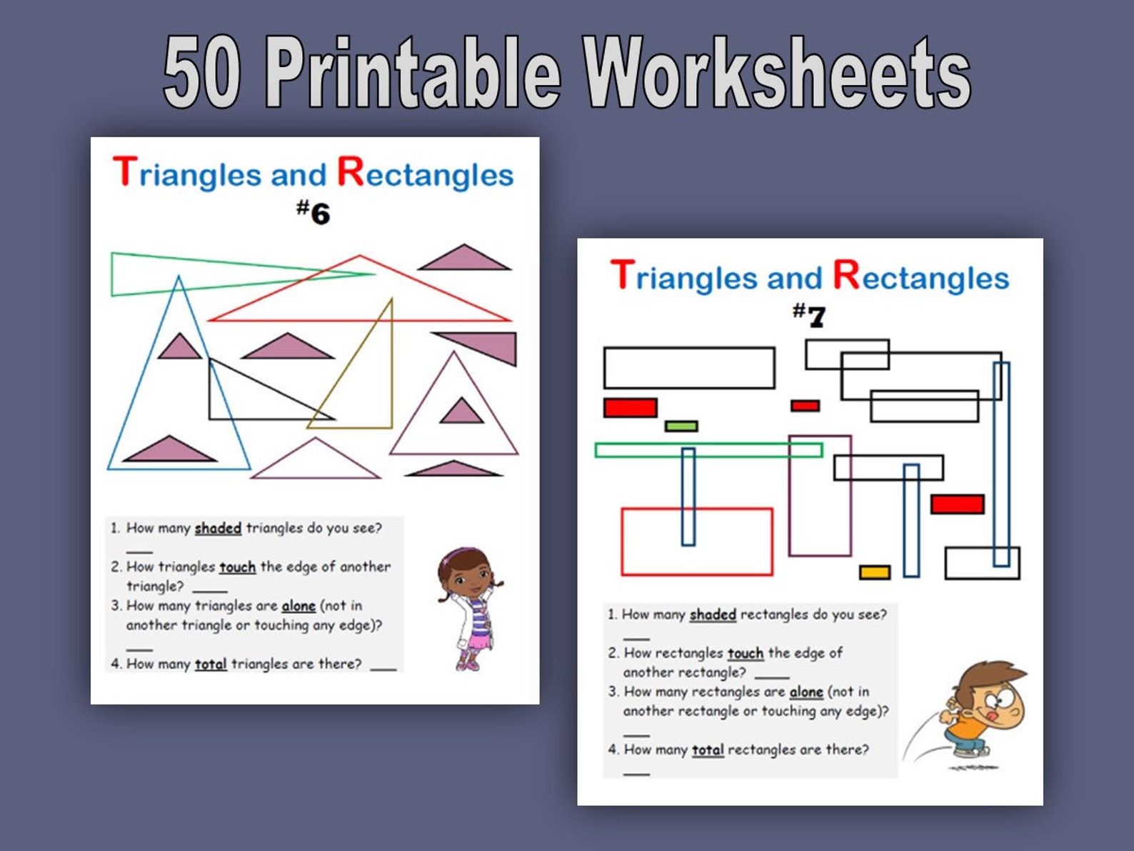 Triangles and Rectangles Worksheets, 50 Printables, Geometry, Instant ...