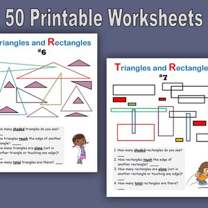 Triangles and Rectangles Worksheets, 50 Printables, Geometry, Instant ...