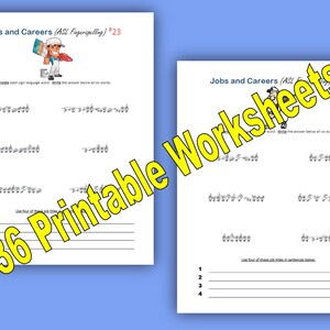 American Sign Language - JOBS and CAREERS, Worksheets, Digital Download ...