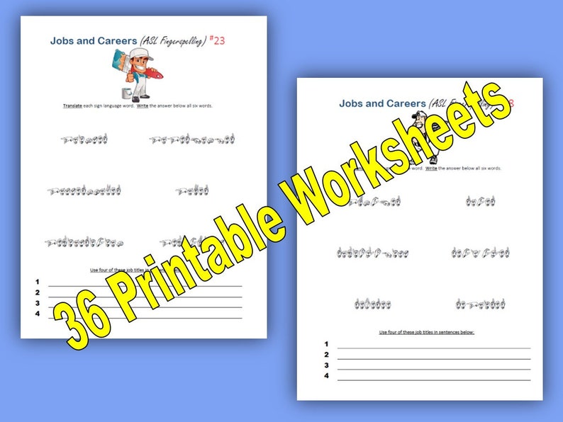 American Sign Language - JOBS and CAREERS, Worksheets, Digital Download ...
