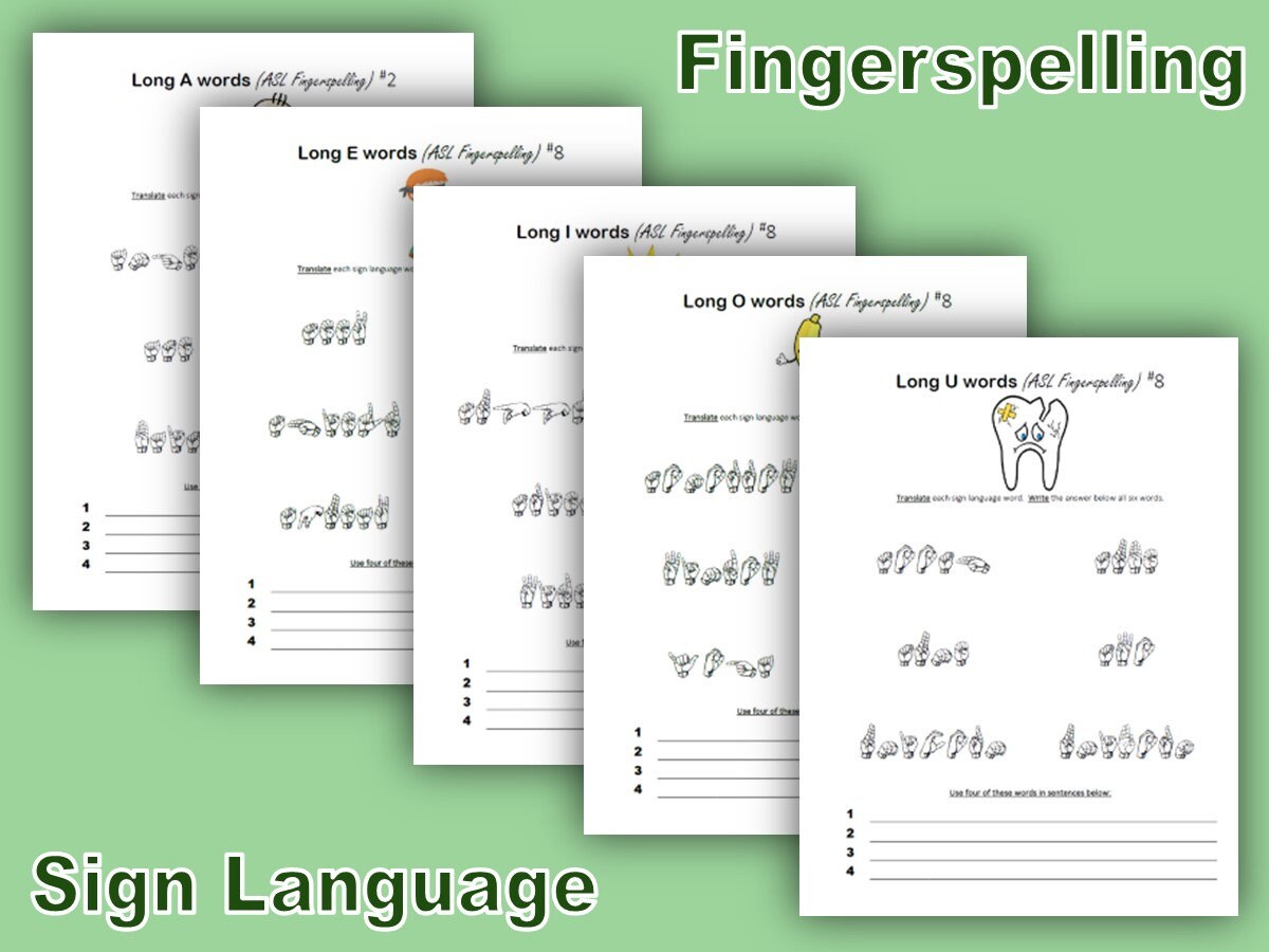 American Sign Language - LONG VOWELS, Worksheets, Digital Download ...