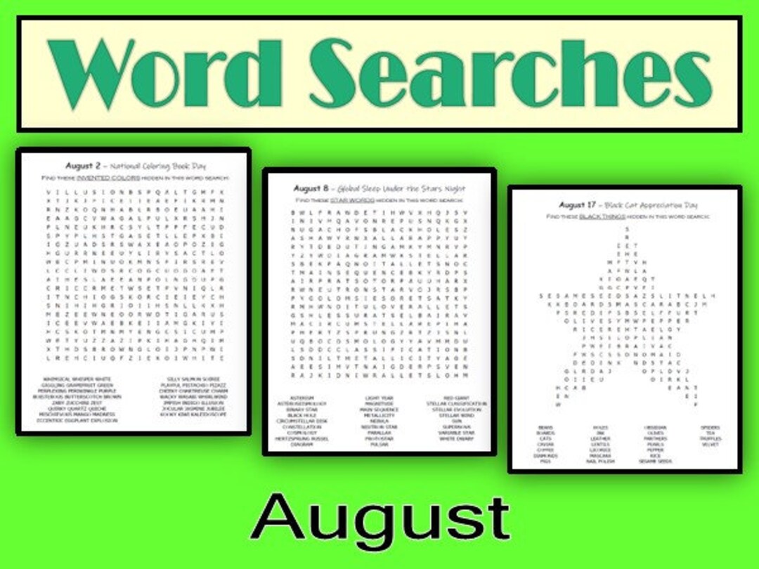 Word Searches for August, Digital Download, Back to School, After ...