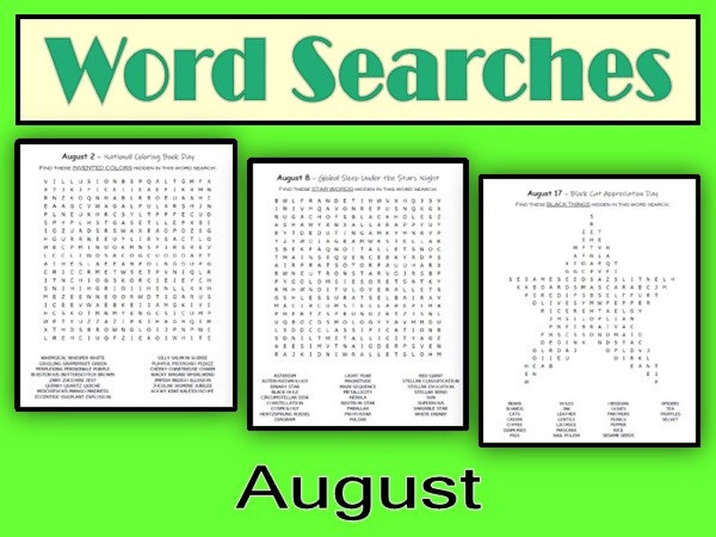 Word Searches for August, Digital Download, Back to School, After ...